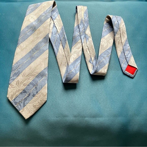 Korean Air | Accessories | Vintage Silk Tie Striped Pattern Silver Baby ...
